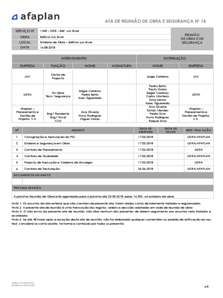 Ata de Reuniao de Obra e Segurança Nº14 | PDF | Irã | Engenharia Civil