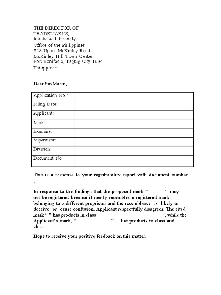 Response To Registrability Report | PDF