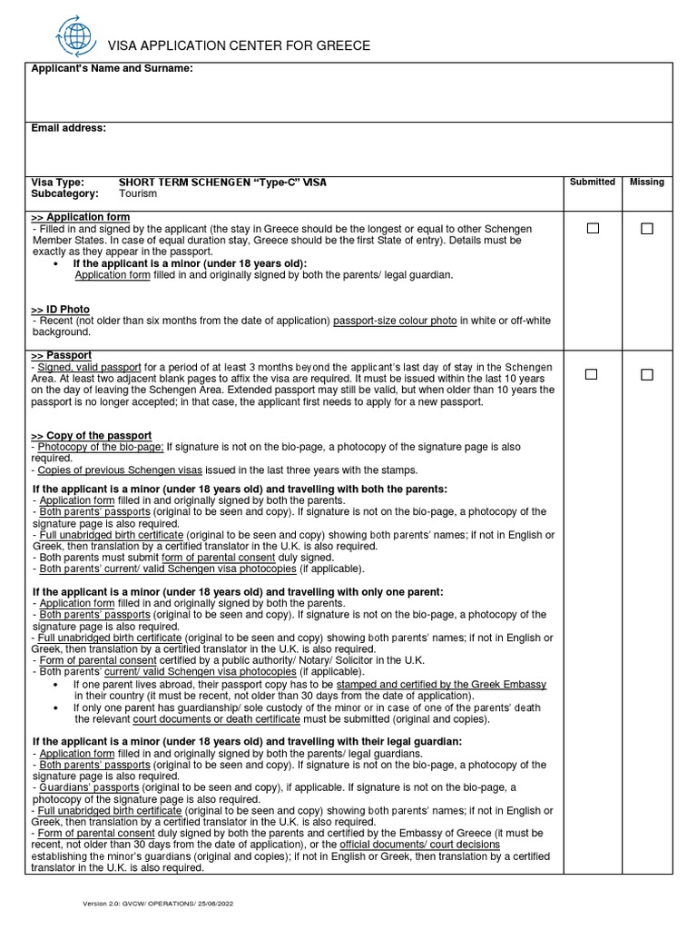 SCHENGEN Checklist | PDF | Travel Visa | Passport