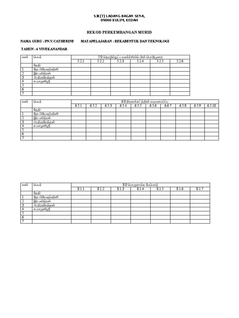 Rekod Transit RBT Tahun 6 | PDF