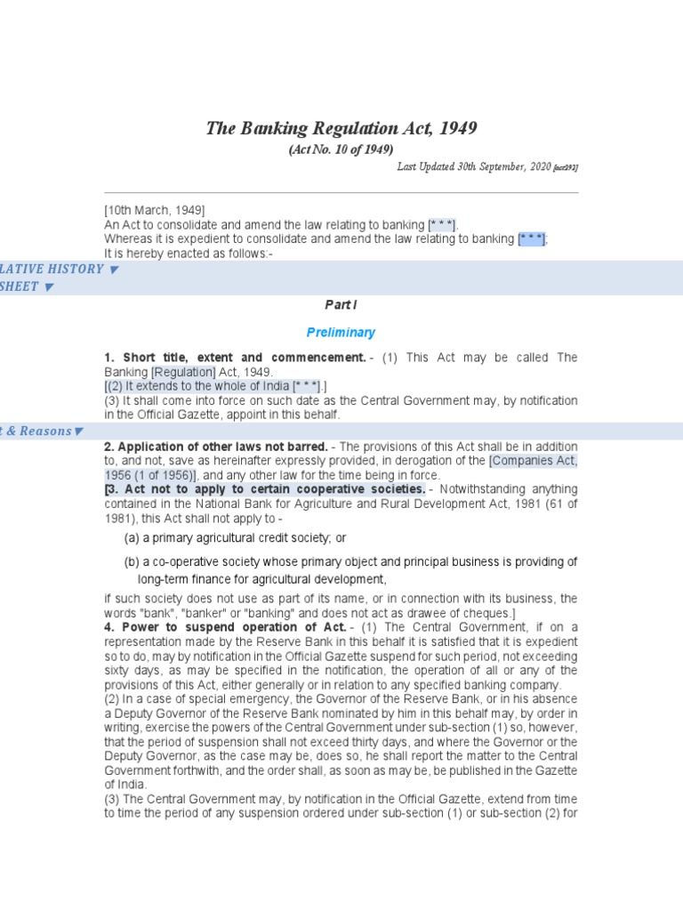 Banking Regulation Act | PDF | Banks | Loans