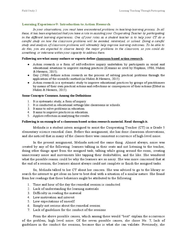 FS 2 - LE 9-11 - Learning Teaching Through Classroom Based Action Research | PDF | Learning ...