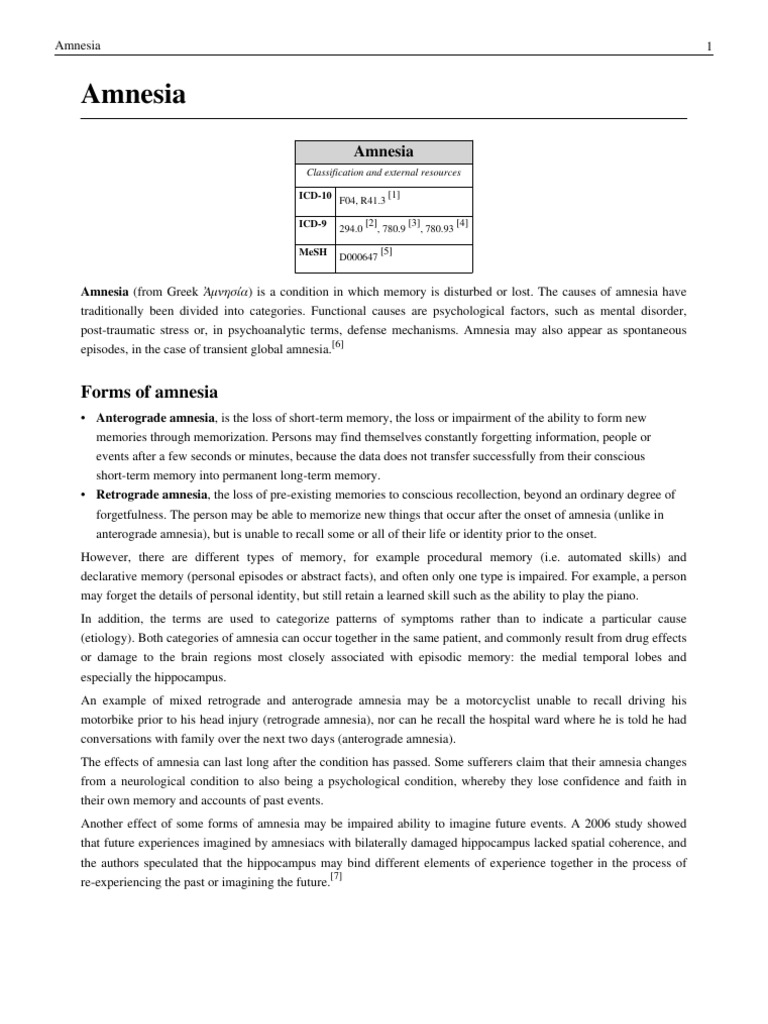 Amnesia | PDF | Amnesia | Memory