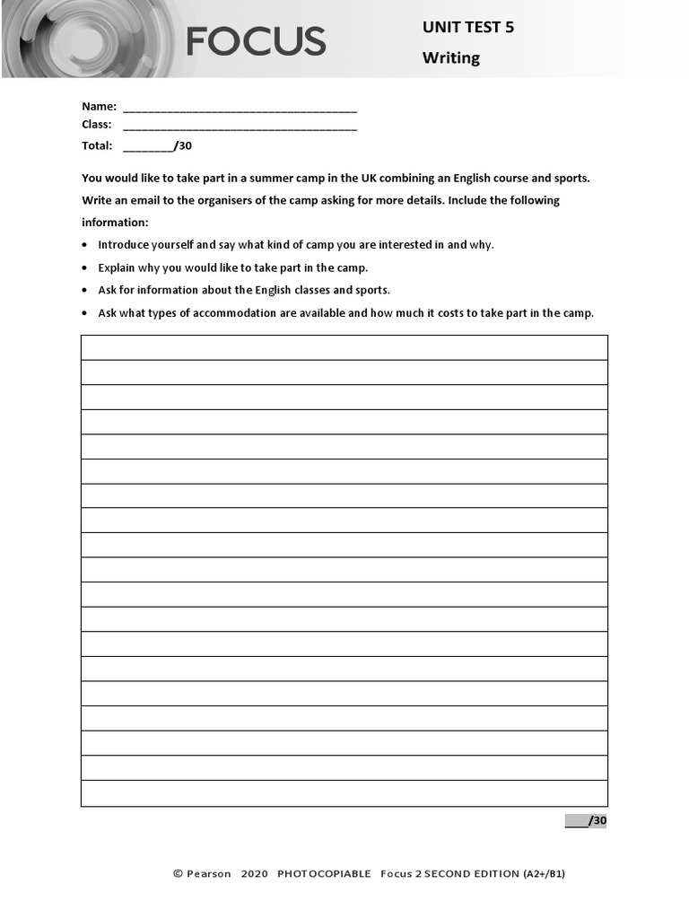 Focus2 2E Unit Test Writing Unit5 | PDF