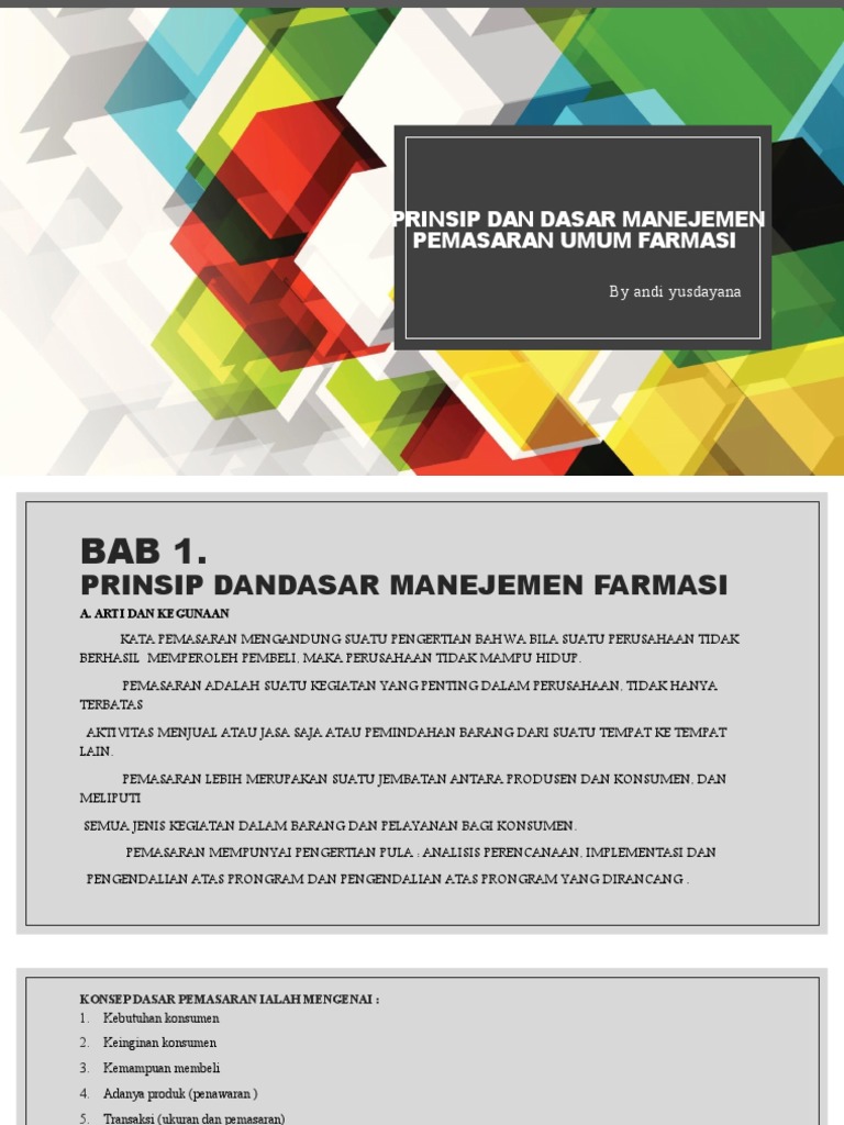 Prinsip Dan Dasar Manejemen Pemasaran Umum Farmasi | PDF