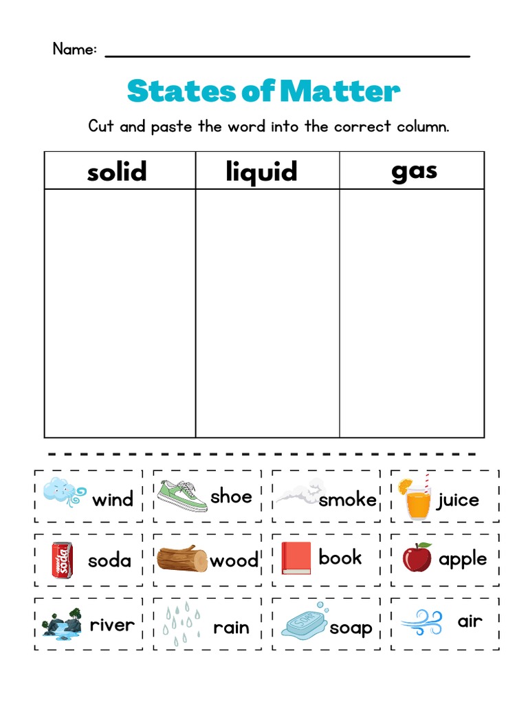 Colorful Fun States of Matter Sorting Science Worksheet | PDF