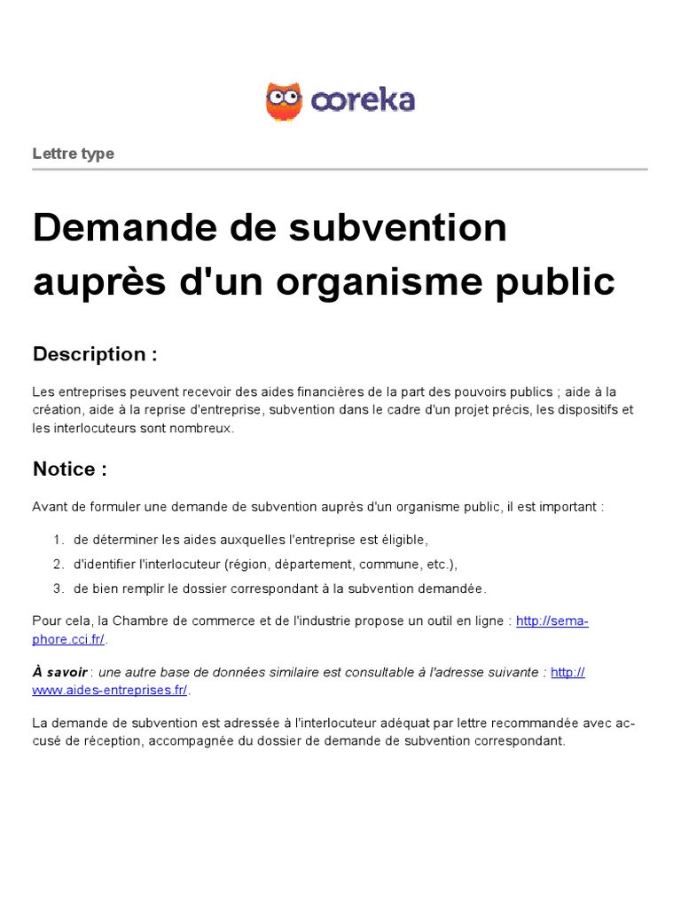 Ooreka Demande de Subvention Aupres D Un Organisme Public | PDF | Subvention