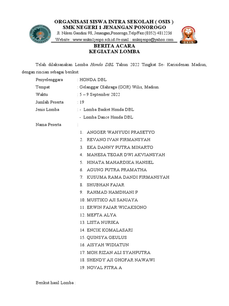 Berita Acara Lomba | PDF Berita Acara Lomba | PDF