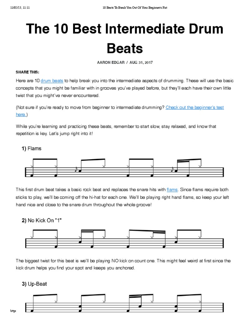 10 Beats Break Beginner's Rut | PDF | Drum Kit | Rhythm And Meter