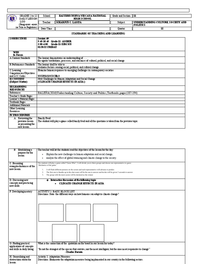DLL Ucsp 17th Week (Friday) | PDF | Adaptation | Learning