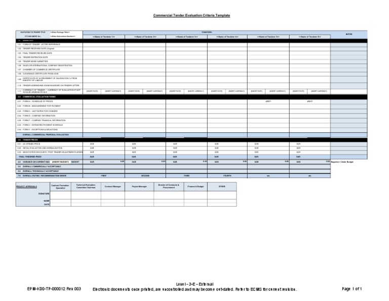 Commercial Tender Evaluation Criteria Template | PDF | Economies | Business
