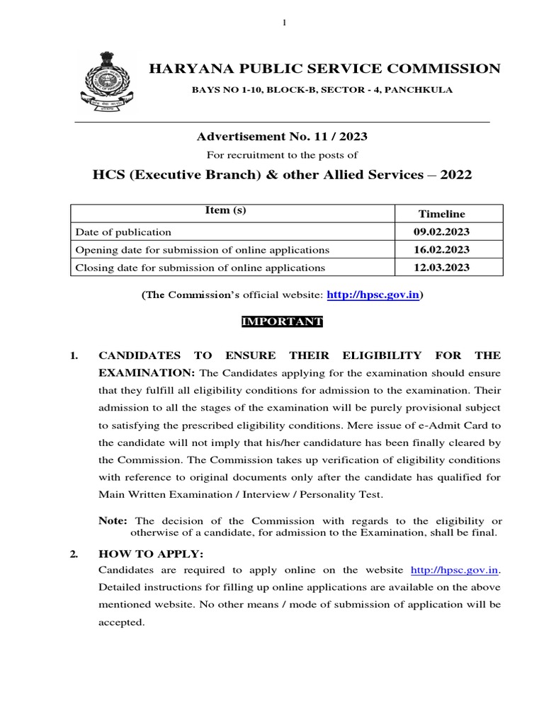 Advt 11 2023 HCS 2022 09 02 2023 | PDF