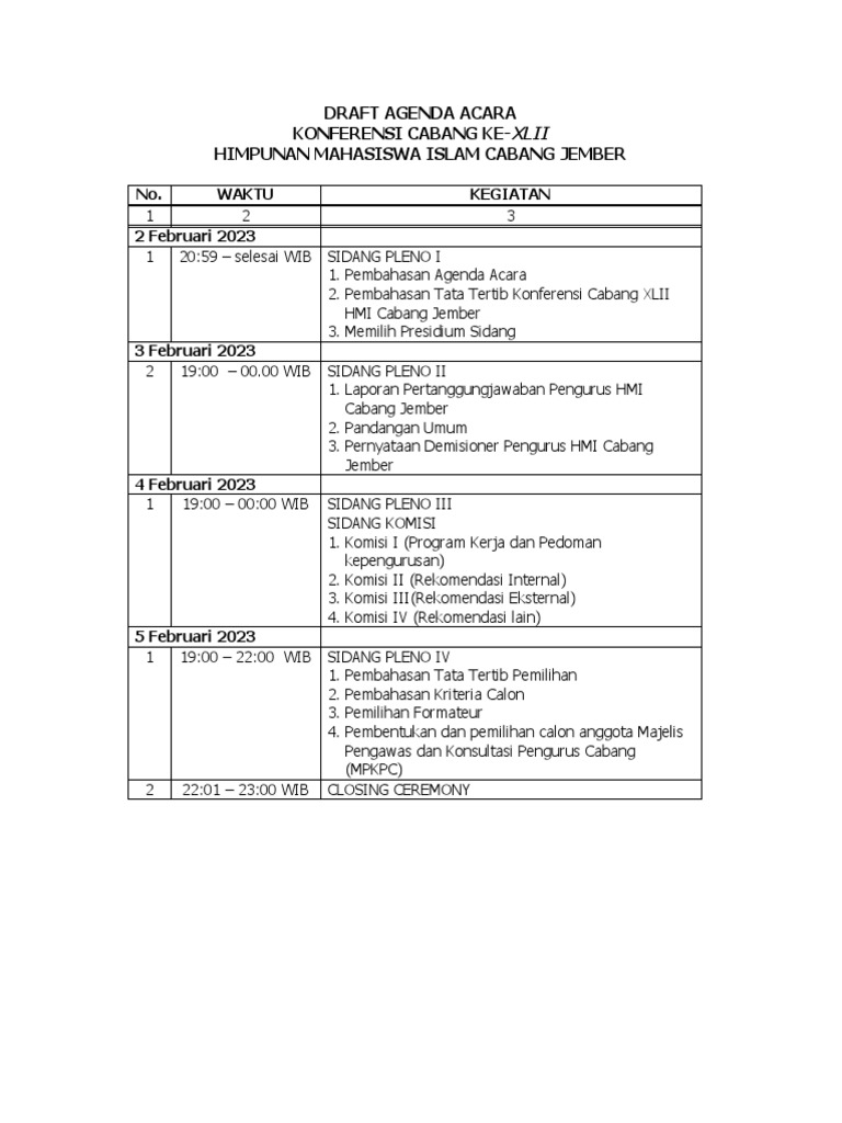 Agenda Acara Konfercab XLII | PDF