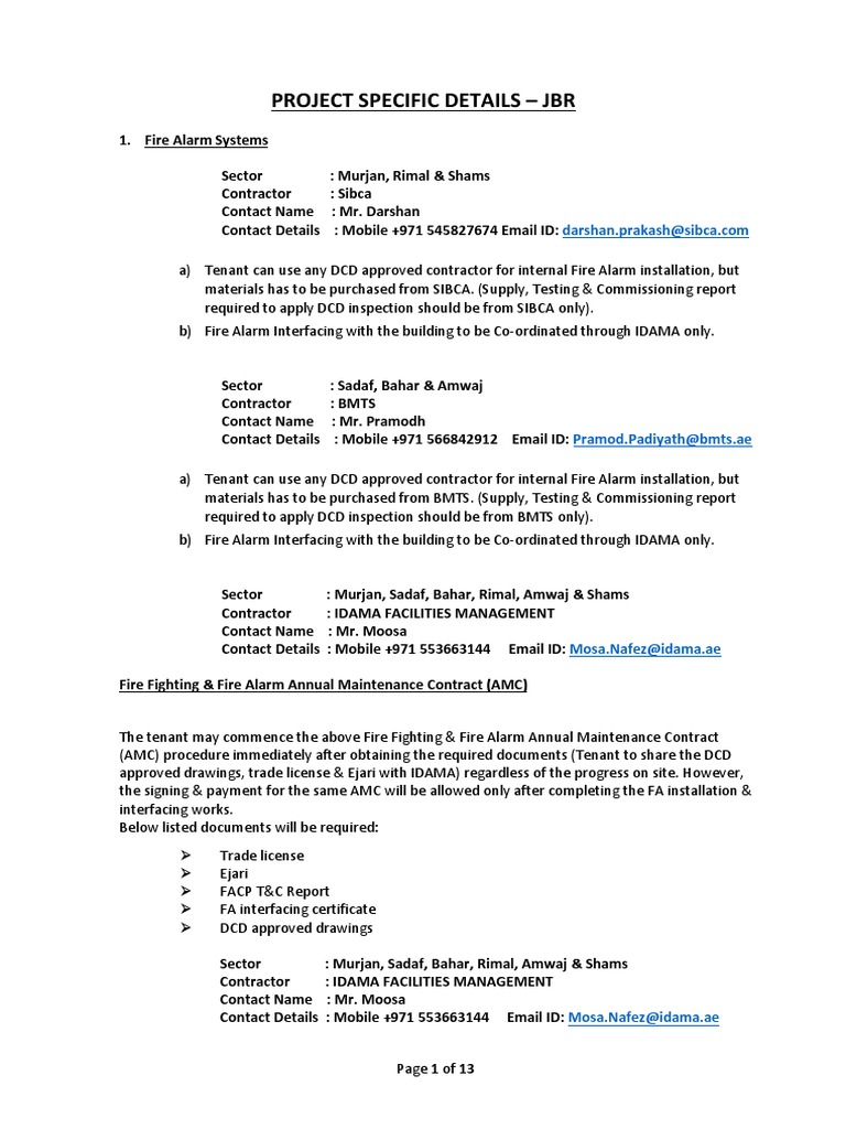 Project Specific Details - JBR | PDF | Fire Sprinkler System | Duct (Flow)