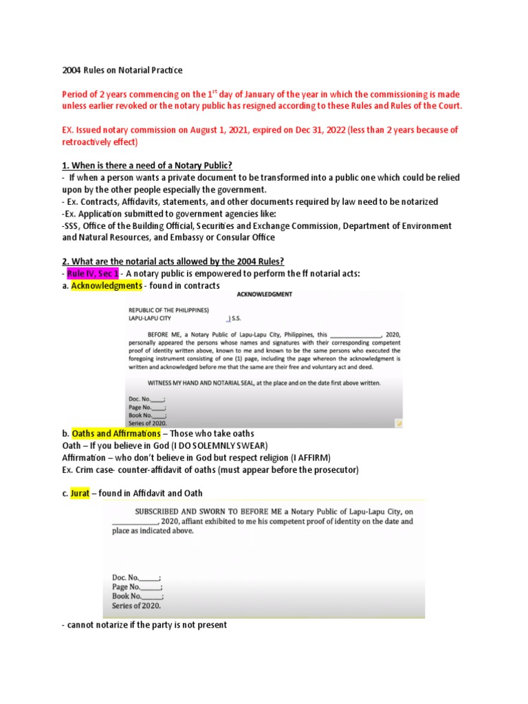 2004 Rules On Notarial Practice Notes | PDF | Notary Public | Identity ...