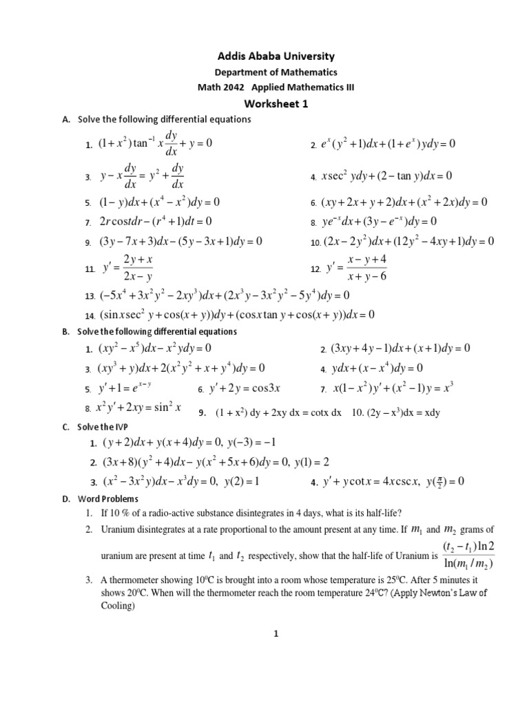 Math 2042 Worksheet | PDF | Volt | Physics