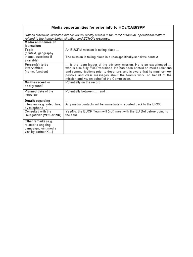 Media Request Template Pdf