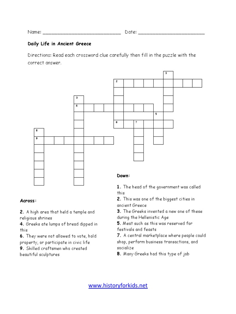 Ancient Greece Daily Life Crossword | PDF | Ancient Greece