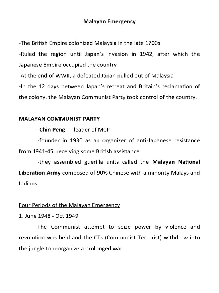 Malayan Emergency: Causes and Outcomes | PDF | International Relations ...