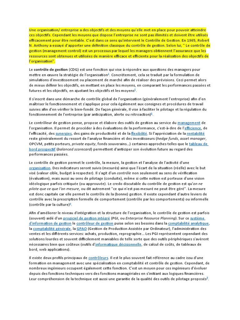 Contrôle de Gestion : Optimisation et Évolution | PDF | Business | Économie