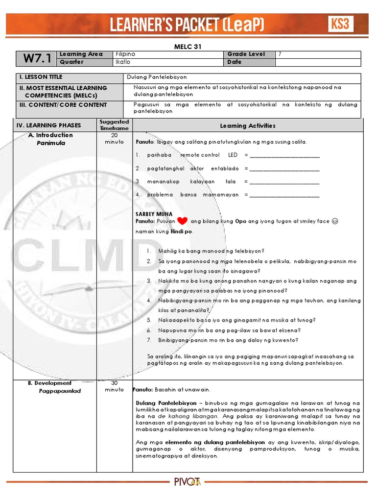 LeaP-Filipino-G7-Week 7.1-Q3 | PDF