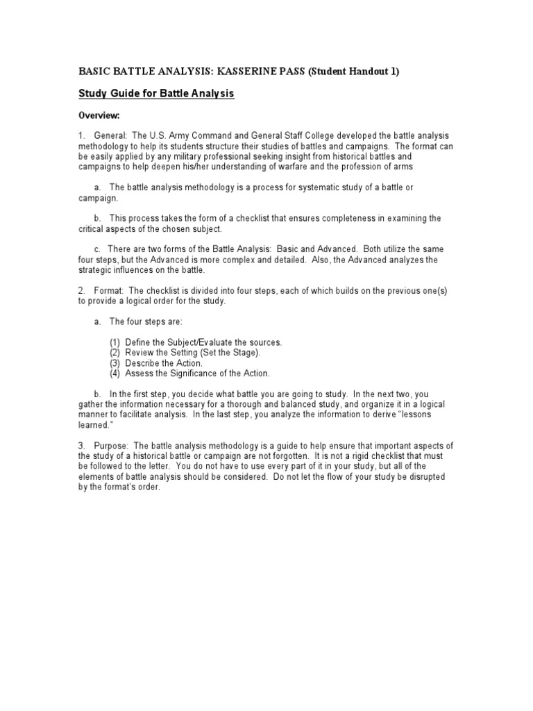 CSI BM BattleAnalysis Handout1 | PDF | Military Intelligence | Battles