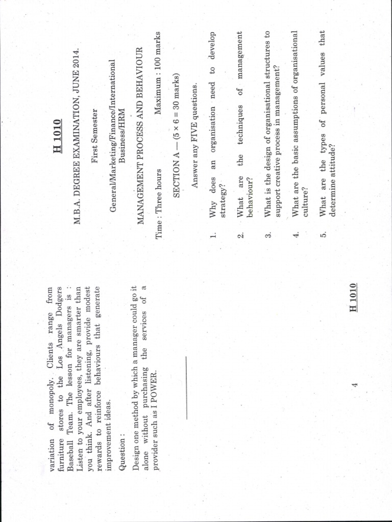 Question Paper - June 14 - Management Concepts & Organisational ...
