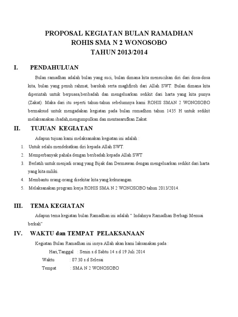 Proposal Kegiatan Ramadhan ROHIS SMAN 2 | PDF
