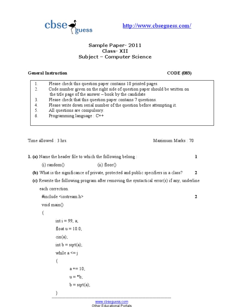 Sample Paper 1 | PDF | Array Data Structure | Subroutine