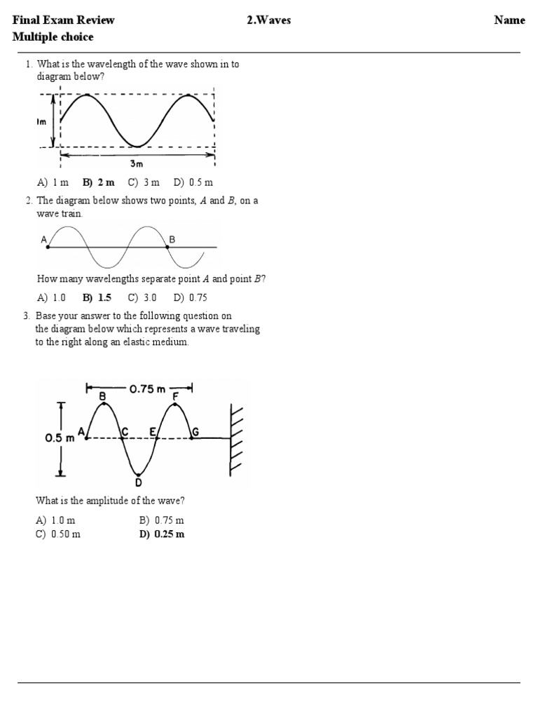 Final Exam Review WAVE 1528318407509 TC | PDF | Waves | Reflection (Physics)