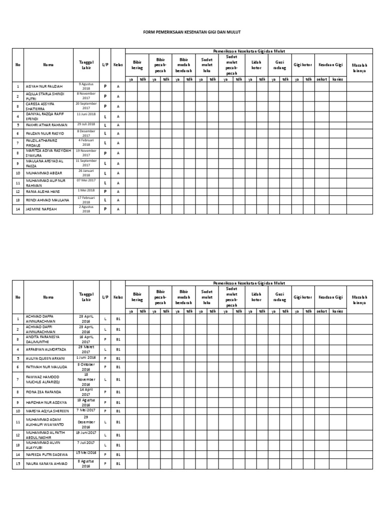 Form Pemeriksaan Kesehatan Gigi Dan Mulut | PDF