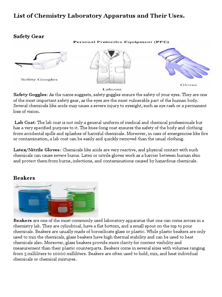 List of Chemistry Laboratory Apparatus and Their Uses | PDF ...