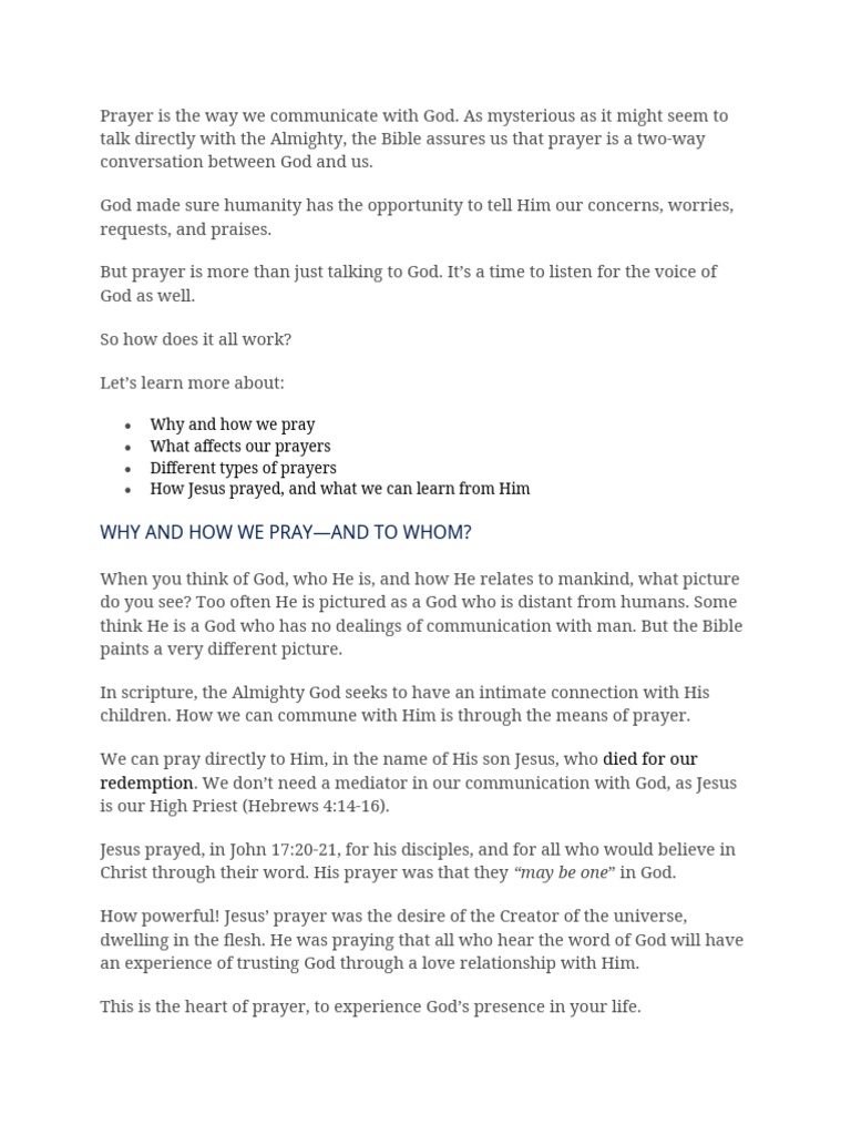 The Heart and Purpose of Prayer | PDF | Intercession | Prayer