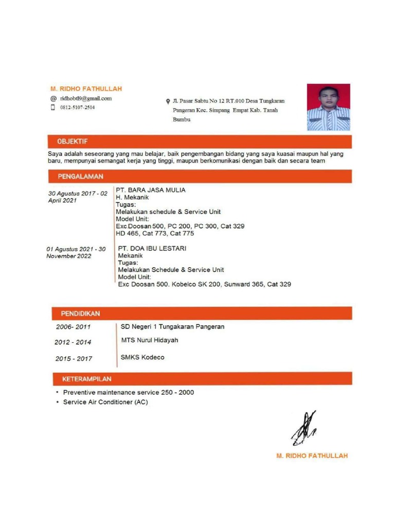 CV Muhammad Ridho | PDF