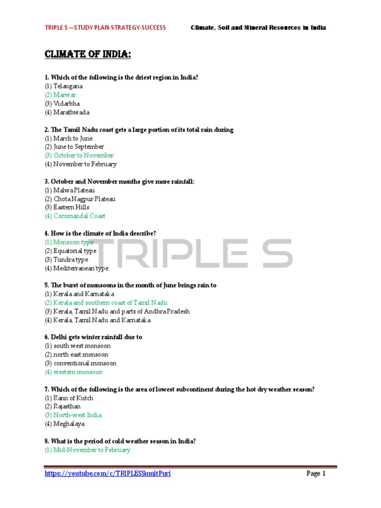 Climate, Soil and Mineral Resources in India Solve - 13349881 | PDF | Monsoon | Earth Sciences
