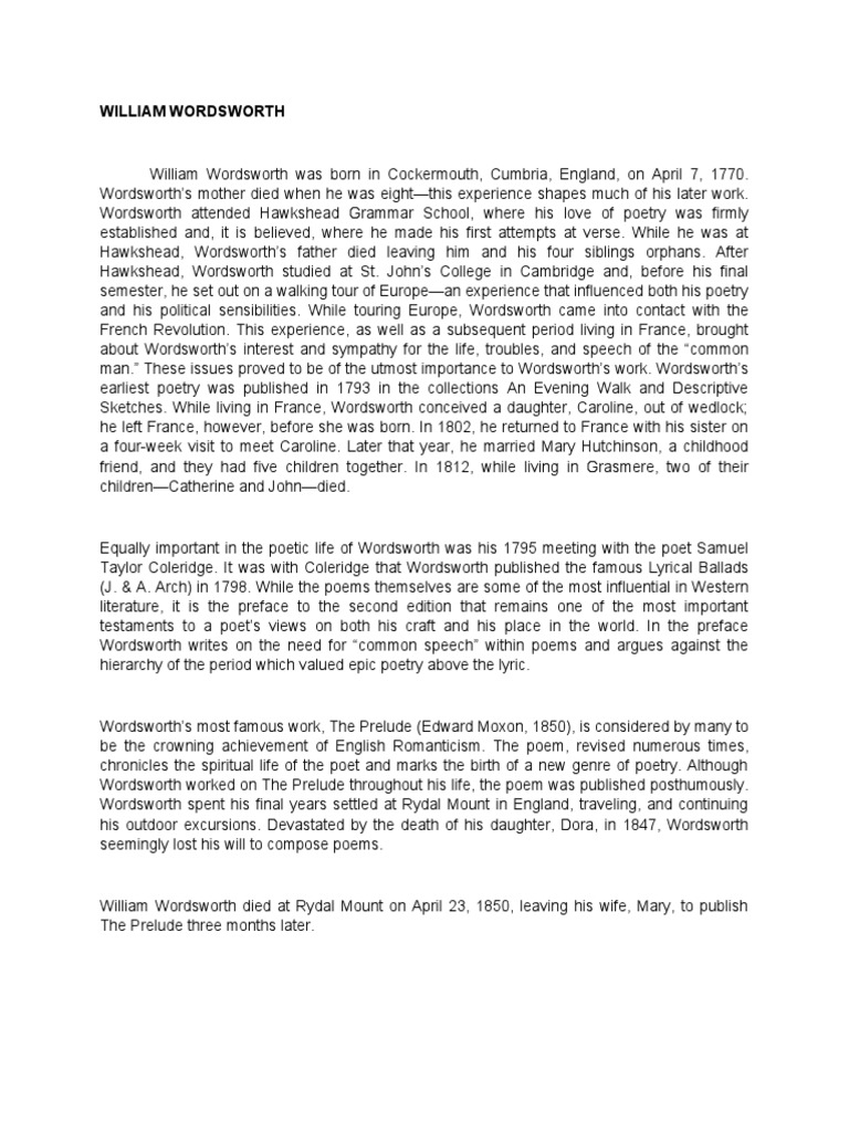 William Wordsworth | PDF | William Wordsworth | Writing