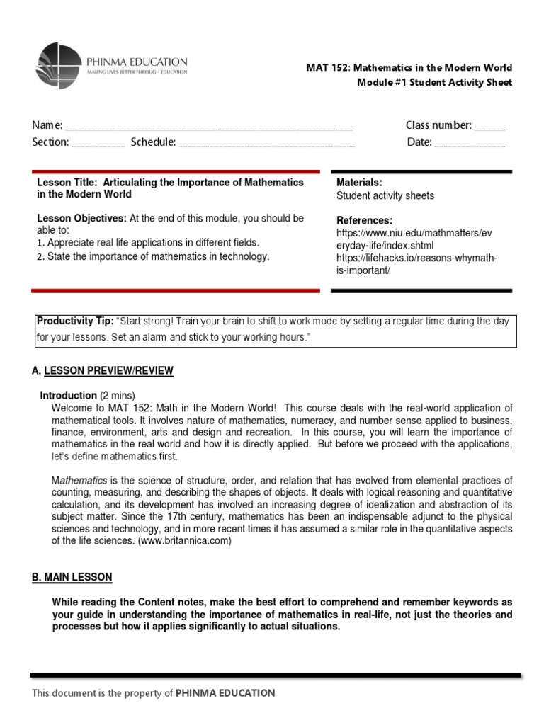 SAS01 MAT 152 - Importance | PDF