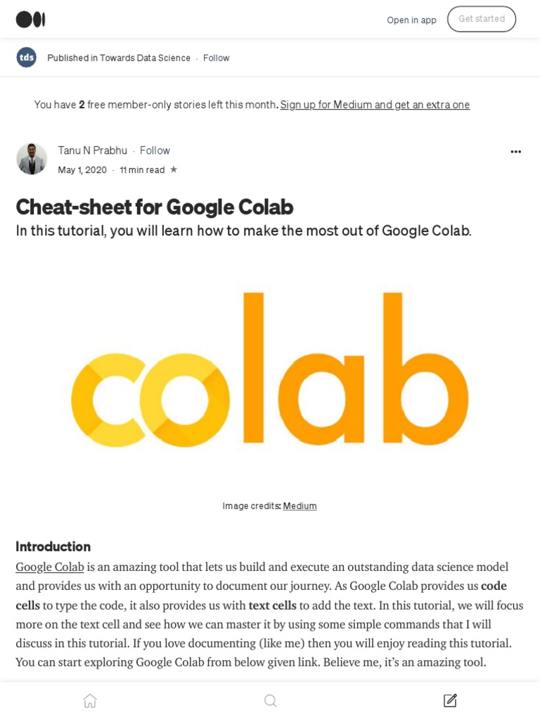 Cheat-sheet for Google Colab. In this tutorial, you will learn how to… _ by Tanu N Prabhu ...