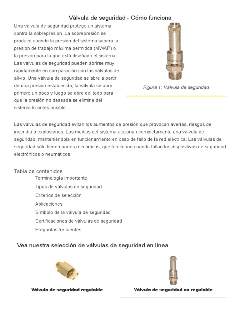 Válvula de seguridad - Cómo funciona _ Tameson.es | PDF | Presión | Vapor