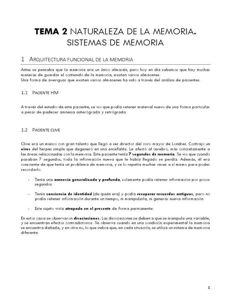Tema 2 Memoria Naturaleza | PDF | Memoria | Memoria de trabajo