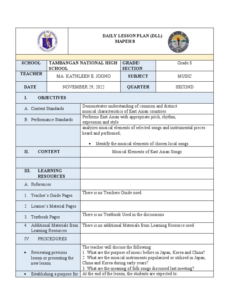 Q 2 Day 4 Music 8 | PDF | Teachers | Lesson Plan