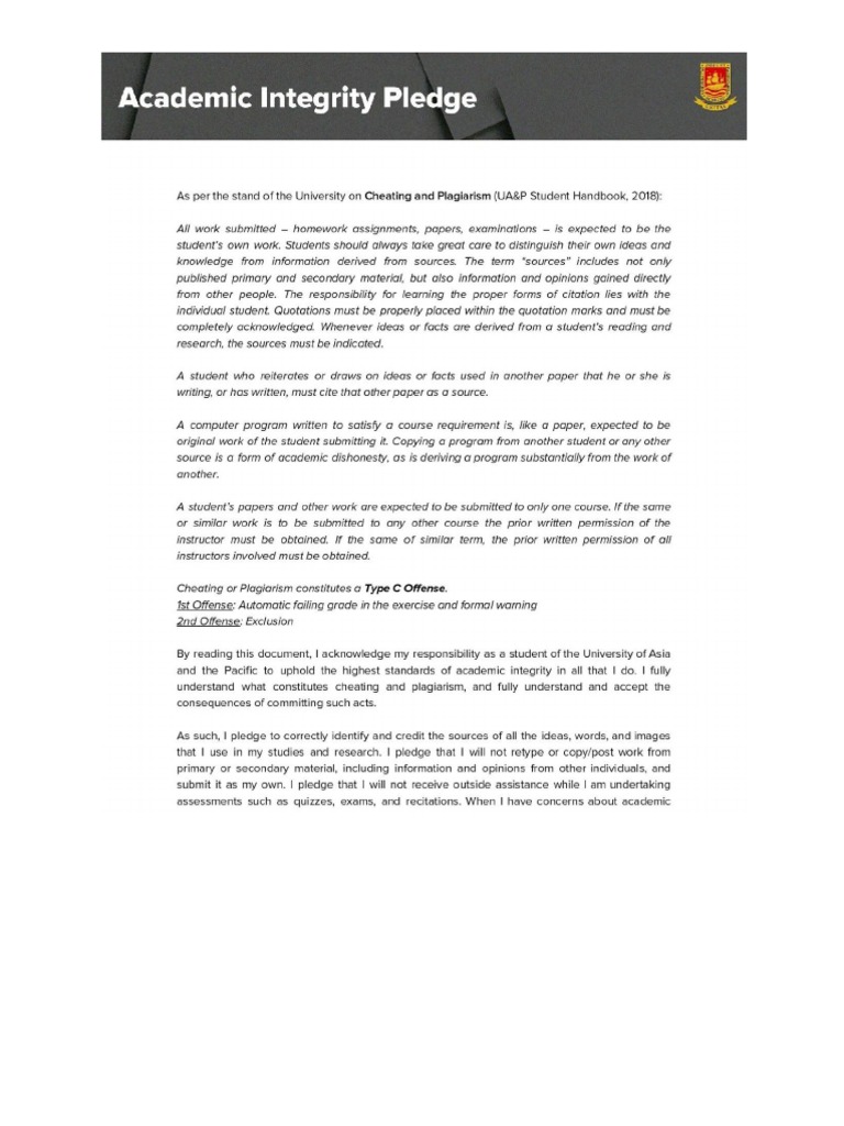 Academic Integrity Pledge | PDF