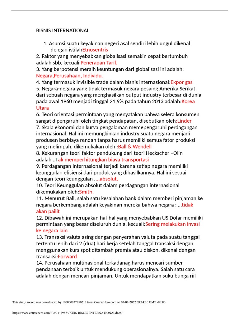 Kuis Bisnis International | PDF