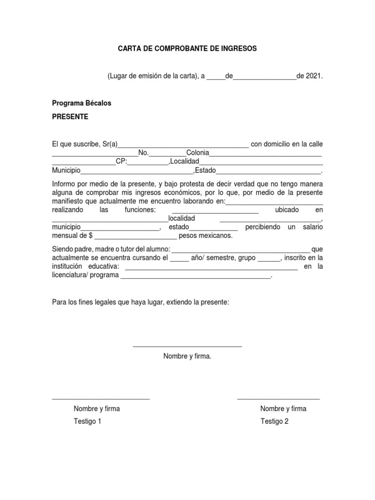Carta Comprobante Ingresos | PDF | Derecho