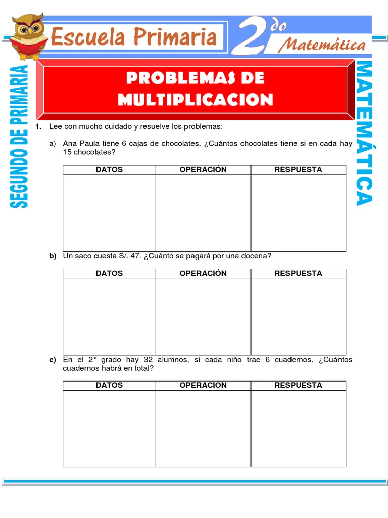 Problemas de Multiplicacion para Segundo de Primaria | PDF