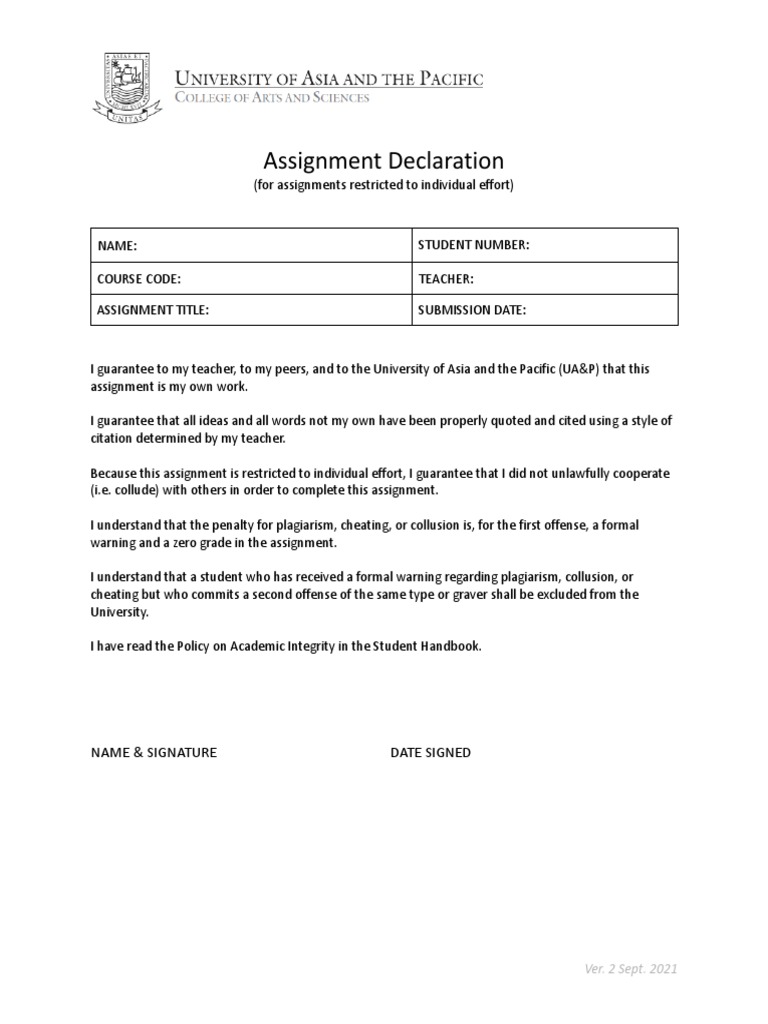 CAS Assignment Declaration Form (Individuals) | PDF