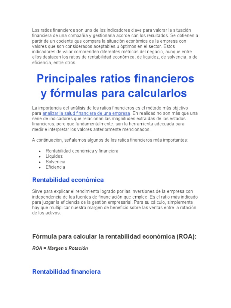 Ratios Financieros Que Son | PDF | Rentabilidad sobre recursos propios ...