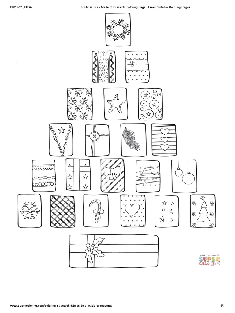 Christmas Tree Made of Presents Coloring Page - Free Printable Coloring ...