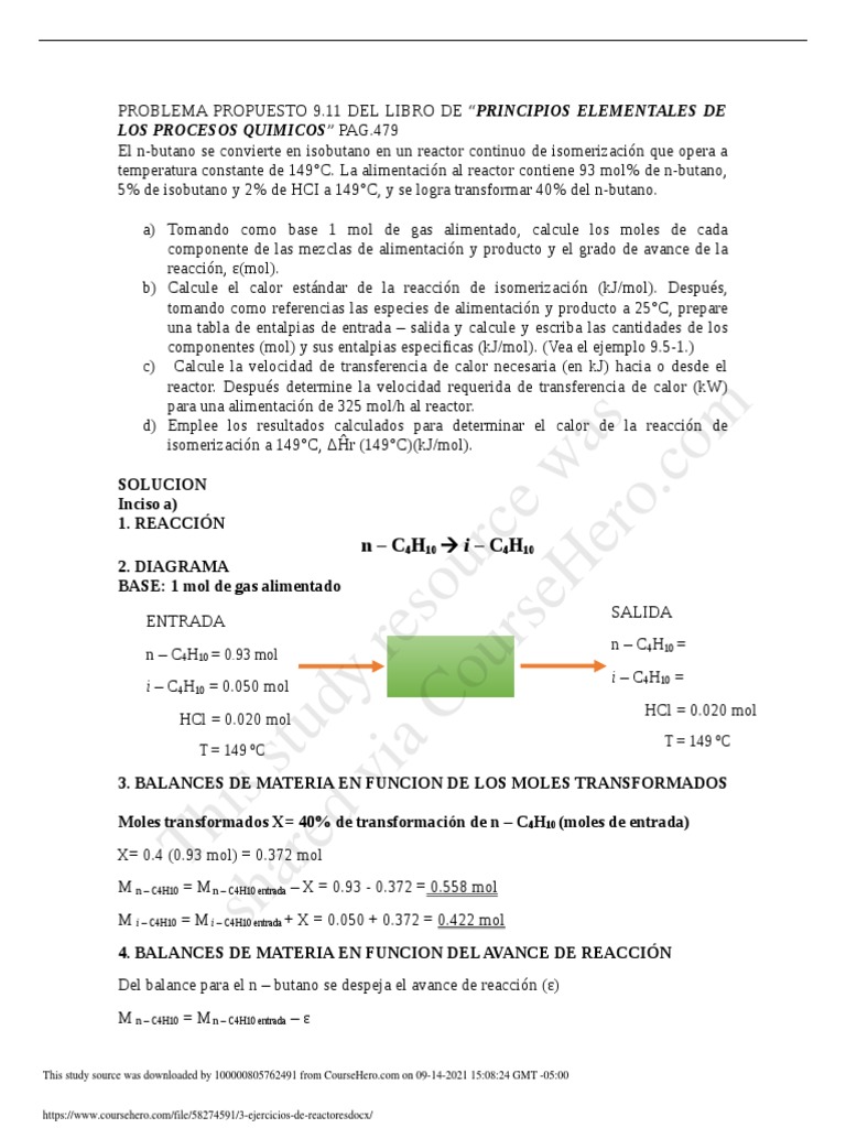 3 Ejercicios de Reactores | PDF | Calor | Entalpía