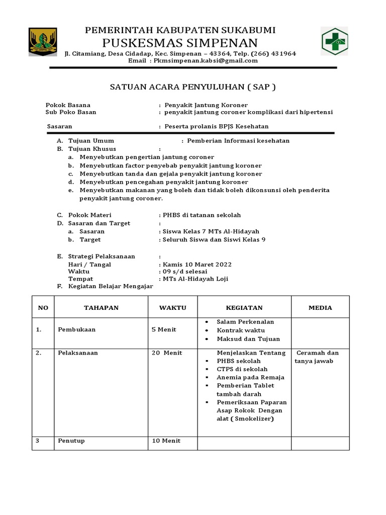 Sap (Satuan Acara Penyuluhan) 2020 | PDF